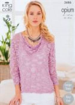 King Cole Opium Ladies Drape Neck Sweaters Knitting Pattern 3686